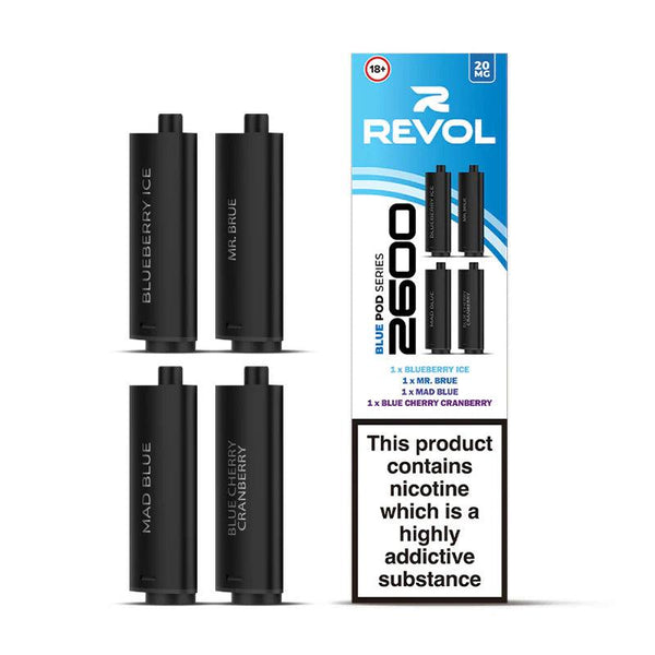 Revol 2600 Blue Series (Multi Flavour) 2600 Prefilled Pods (4 Pack ...