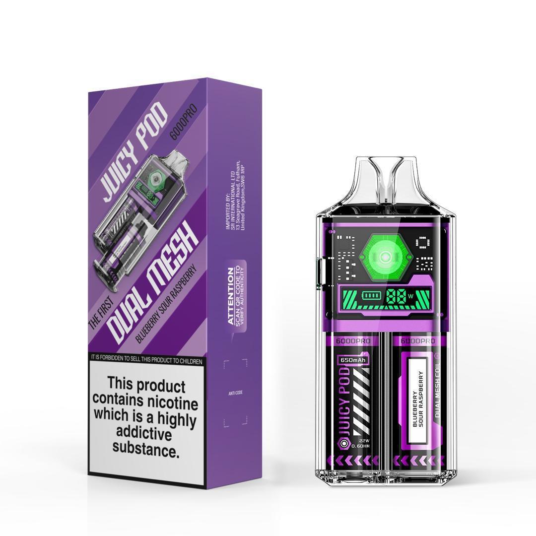 Juicy Pod 6000 Pro Blueberry Sour Raspberry 6000 Disposable Vape ...