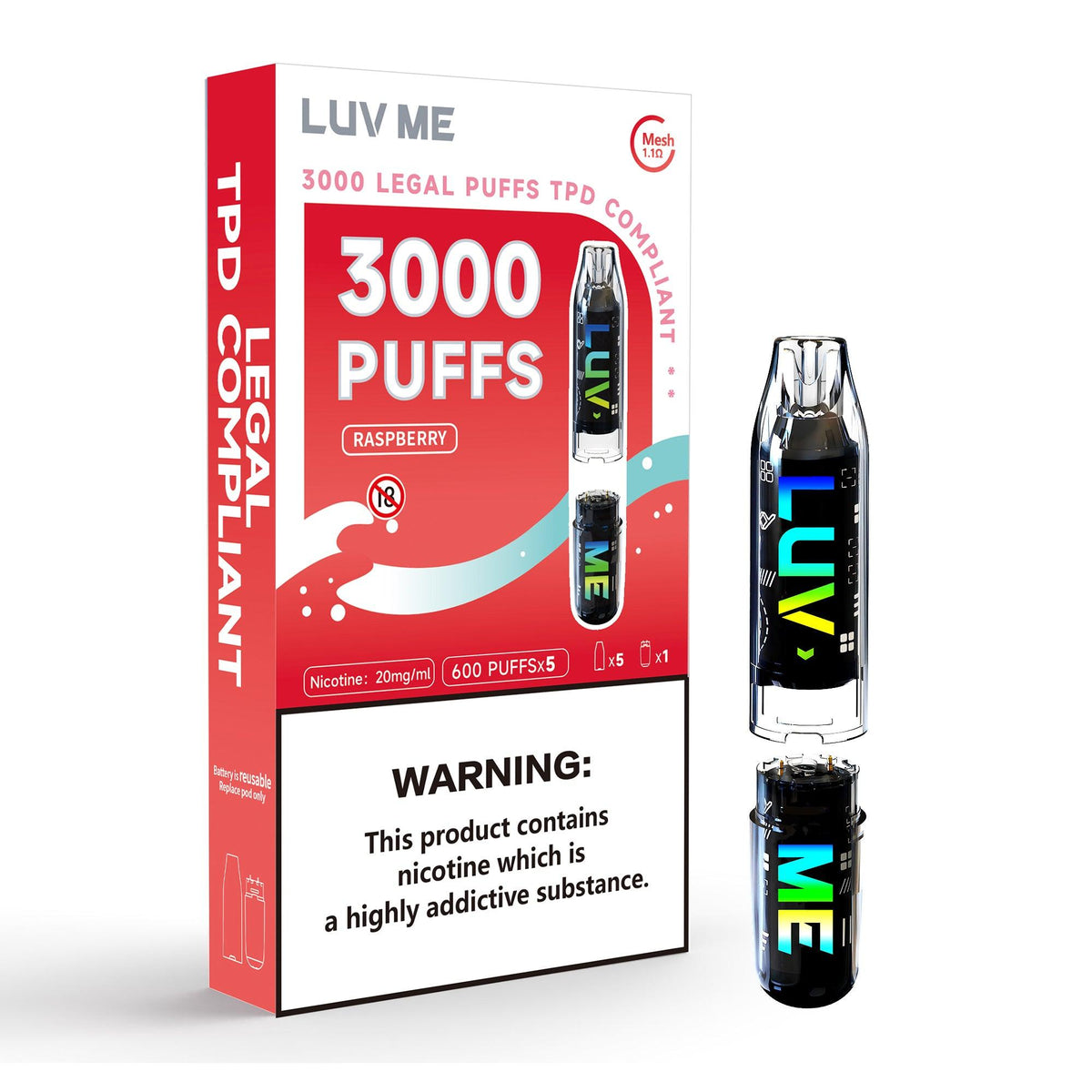 LUV ME 3000 Raspberry 3000 Disposable – Royal Vapes