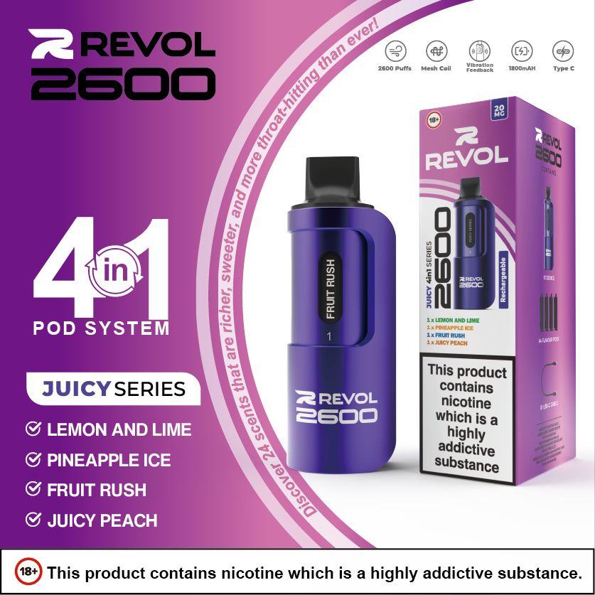 Revol 2600 Juicy Series (Multi Flavour) 2600 Prefilled Pod Vape – Royal ...