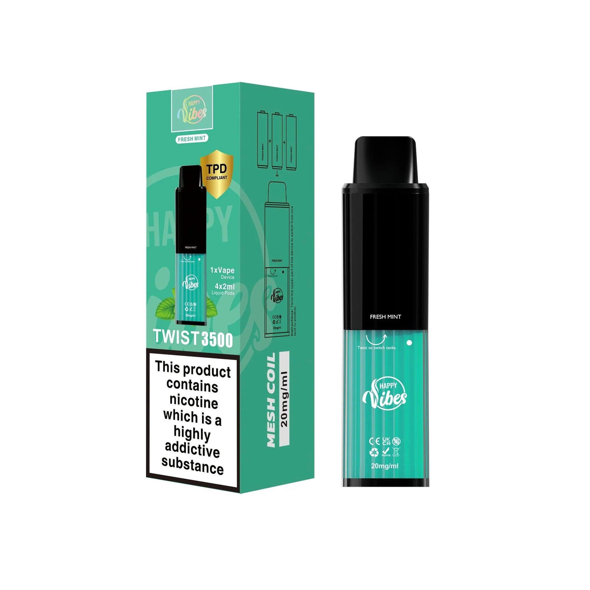 Happy Vibes Twist 3500 Fresh Mint 3500 Disposable – Royal Vapes